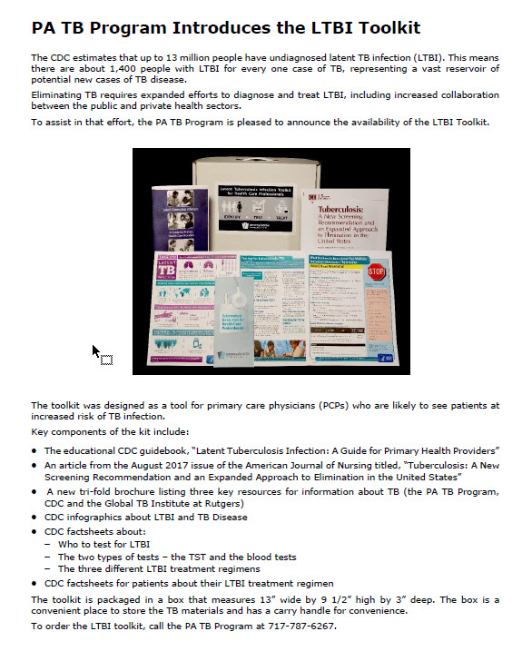 Pennsylvania TB Program Latent TB Infection Toolkit | National ...